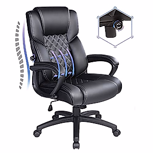BOWTHY Executive Massage Office Chair with Heated,45°Reclining Ergonomic Office Chair with Footrest,High Back Computer Desk Chair with Wheels,Diamond-Stitched Cushion Leather Office Chair (Grey