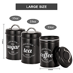Dxlac 3pc, Food Jars Canisters for Coffee Tea Sugar, Airtight Stainless Steel Kitchen Food Storage Container Sets, Small Kitchen Canisters for Tea Coffee Sugar Storage