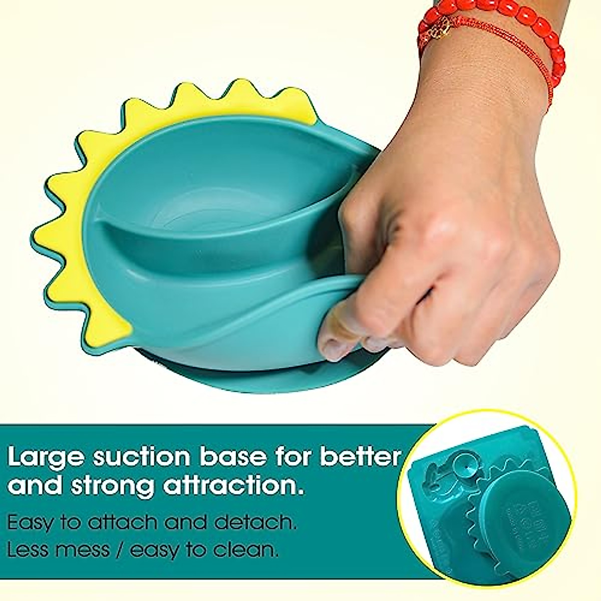 Dinosaur Silicone Baby Feeding Set |Toddler Utensils, baby spoon and fork, waterproof bibs, bowl & suction plates for Self-Feeding. Baby Led Weaning, Toddler feeding supplies. (Dino Green)