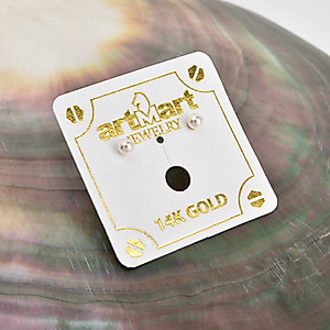 14K Solid Yellow Gold 3mm X-Small Tiny Swarovski Crystal White Pearl Stud Short Post Earrings for Girl Women