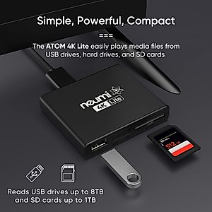NEUMI Atom 4K Lite Ultra-HD Digital Media Player with Motion Sensor and Push Button Trigger Bundle, Plays 4K/UHD Videos from USB Drives and SD Cards, HEVC/H.265, HDMI, Automatic Playback and Looping