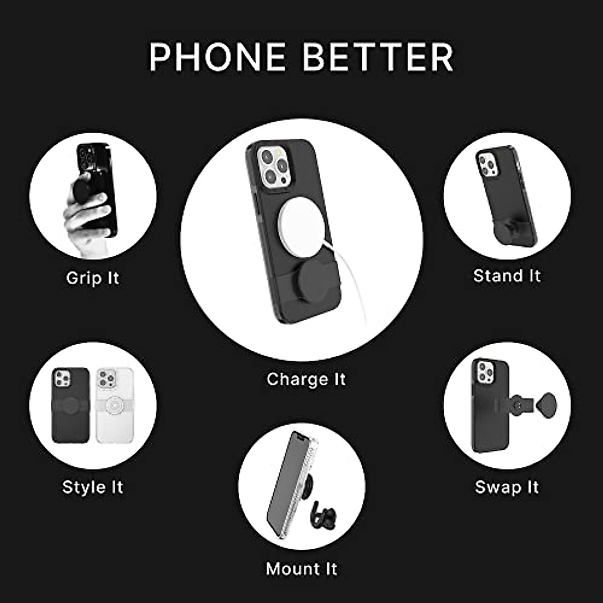 PopSockets: iPhone 13 Pro Max Case with Phone Grip and Slide, Wireless Charging Compatible - Black