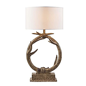 Vanity Art 26.77" Antler Brown Table Lamp with Fabric Shade | Modern Farmhouse Bedside Lamp Traditional Table Lamp for Bedroom, Living Room, Office, College Dorm MLT001TL-DR-DW