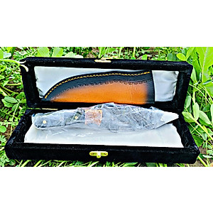HF ENTERPRISES 440 Stainless Steel Hand Engraved Fixed Blade Hunting Camping Survival tactical EDC Knife with Leather sheath and storage box