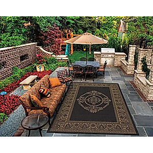 Couristan Recife Antique Medallion Indoor/Outdoor Area Rug, 8'6", Black-Cocoa