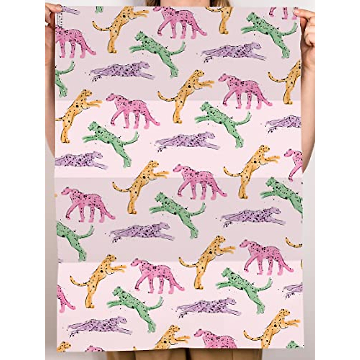 CENTRAL 23 Animal Print Wrapping Paper - Watercolor Cheetah - 6 Sheets Pink Gift Wrap - Safari Jungle - Birthday Wrapping Paper For Women - Comes With Stickers