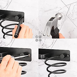 MORROWIND Hair Dryer Holder, Wall Mounted Hair Dryer and Straightener Holder Space-Saving Hair Care Tools Organizer Bathroom Hanging Shelf Hairdryer Storage Holder with Plug Hook, Black