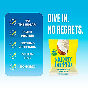 SkinnyDipped Lemon Bliss Yogurt Covered Almonds, Healthy Snack, Plant Protein, Gluten Free, 0.46 Ounce (Pack of 24)