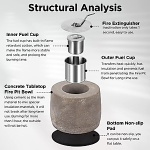 Tabletop Fire Pit - Table Top Firepit Concrete Table Top Fire Pit Bowl Smores Maker with Stylish Extinguisher Rubbing Alcohol Table Top Fire Pit Fireplace Mini Tabletop Fire Pit for More Marshmallow