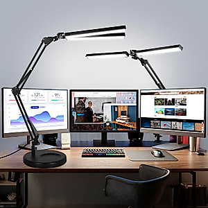 2-in-1 LED Desk Lamp, 24W Brightestwith Table Lamp with Clamp, Desk Light with Flexible Swing Arm,3 Color Modes Stepless Dimmable Double Head Architect Desk Lamps for Home Office Workbench Reading