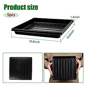5 Pack Garden Plant Growing Trays Without Holes - 10" X 10" No Drain Holes Microgreens Growing Trays, Seedling Tray, Wheatgrass Sprouting Tray, Hydroponic Trays, Greenhouse Seed Starter Trays