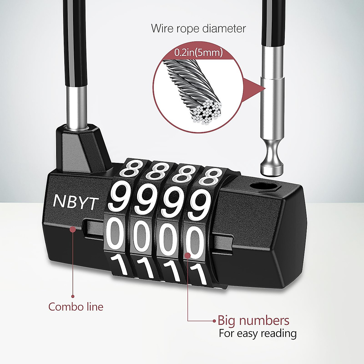 LOFICOPER Combination Padlock with Long Shackle, Cable Locks with Combination, 4 Digit Combination Long Padlock, Gym Locker Lock for Cabinet, School, Fence, Toolbox, Case