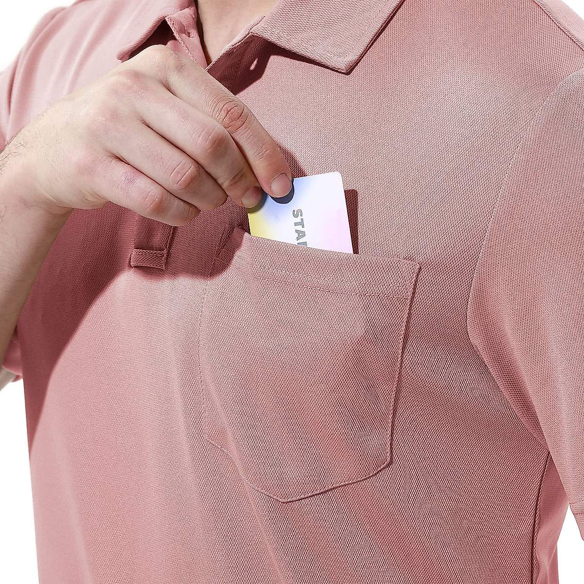 Gopune Men's Short Sleeve Polo Shirts Quick Dry Outdoor Regular Fit Golf Shirts with Pocket Pink,L