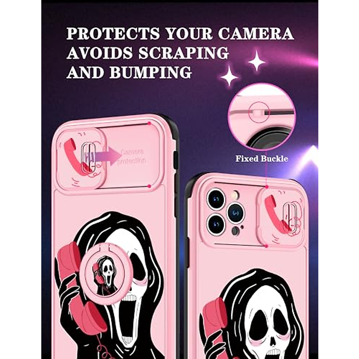 Goocrux (2in1 for iPhone 12 Pro Max Case Skull Skeleton for Women Girls Cute Girly Phone Cover Goth Design with Slide Camera Cover+Ring Holder Teen Cases for iPhone 12 ProMax 6.7''