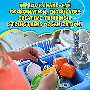 Sunny Days Entertainment Kitchen Sink Play Set with Running Water – 20 Piece Pretend Play Toy for Boys and Girls | Kids Kitchen Role Play Dishwasher Toys, Multi