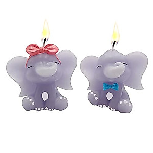 2 PCS Cute Elephant Aesthetic Candles, Trendy Pair Elephants Candle, Handmade Adorable Cute Elephant Baby Shower Cake Topper Candle for Couples Birthday Anniversary Home Party Decor
