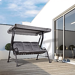Outsunny 3-Seat Patio Swing Chair, Outdoor Swing Glider with Adjustable Canopy, Removable Thicken Cushion, and Weather Resistant Steel Frame, for Garden, Poolside, Backyard, Black
