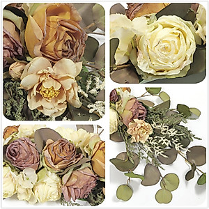 HiiARug Fall Decor Swag, 26 Inch Decorative Swag Burnt Rose Eucalyptus Leaves Fall Decorations for Home Garden Fall Theme Wedding Decor (Orange, 26")