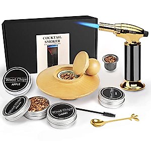 Cocktail Smoker Kit, Old Fashioned Kit for Whisky Bourbon, with Torch - Four Flavors Smoking Wood Chips, Drink Smoker Infuser Kit , Bar Set, Gifts for Him/Father/Husband/Friends（no Butane