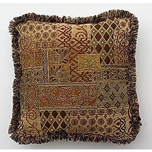 Brown and Gold Modern Transitional Decorative Throw Pillow with Fringe (14X19, Brown)