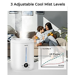 Cool Mist Air Humidifiers For Bedroom Large Room, Syvio 2.8L Smart Humidity Sensor, Easy to Clean for Baby Home Top Fill, Essential Oil Diffuser, Ultrasonic Quiet, 360° Nozzle
