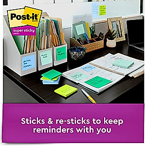 Post-it Super Sticky Recycled Notes, 3x3 in, 5 Pads, 2x the Sticking Power, Poptimistic, Bright Colors, 30% Recycled Paper (654-5SST)