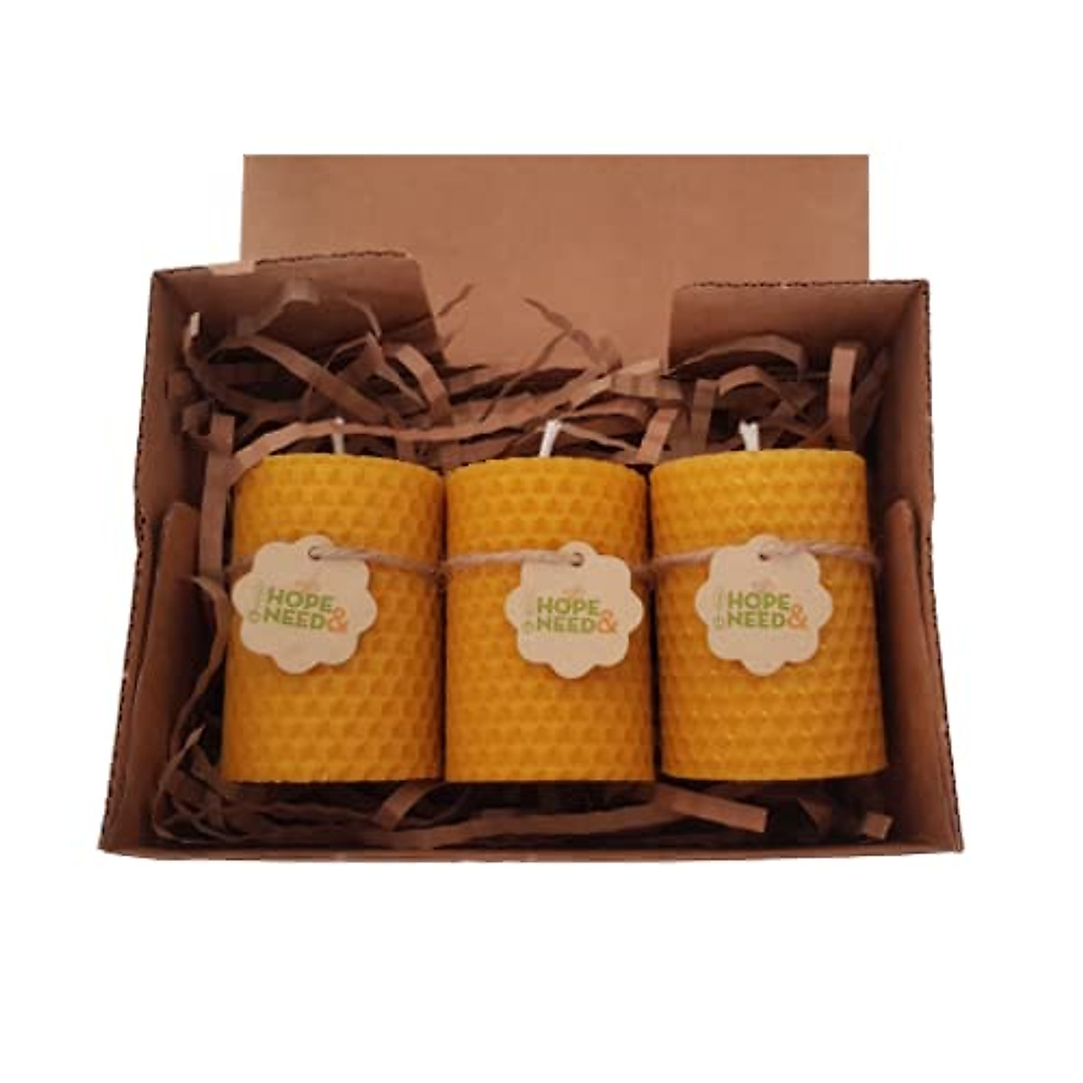Hope&Need Beeswax Pillar Candles- 3 Pieces (2.8 inches x 2 inches) 0 Pure Bees Wax Candles for Home Decoration, Healthy and Natural Honeycomb, Hand-Rolled Beeswax Candle, No Chemicals, No Additives