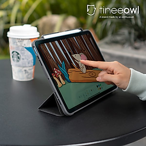 TineeOwl Mocha iPad Air M2 (2024), iPad Air 5/4 Case (2022,2020) 5th/4th Generation 10.9 Ultra Slim Matte Case with Pencil Holder + Tri-fold Smart Cover, Absorbs Shock, Lightweight (Black)