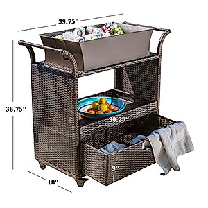 Christopher Knight Home Manka Indoor Wicker Bar Cart, Multibrown, Dimensions: 18.00”D x 40.75”W x 37.50”H