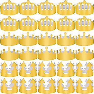 SIQUK 27 Pieces Paper Crowns Golden Birthday Crown Paper Party Crown Gold Paper King Crowns for Kids Adults