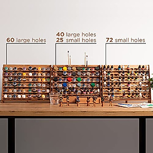 Plydolex Paint Rack Organizer with 65 Holes of 2 Sizes for Miniature Paint Set - Wall-mounted Wooden Craft Paint Storage Rack - Craft Paint Holder Rack 16.3x6.6x12.6 inch