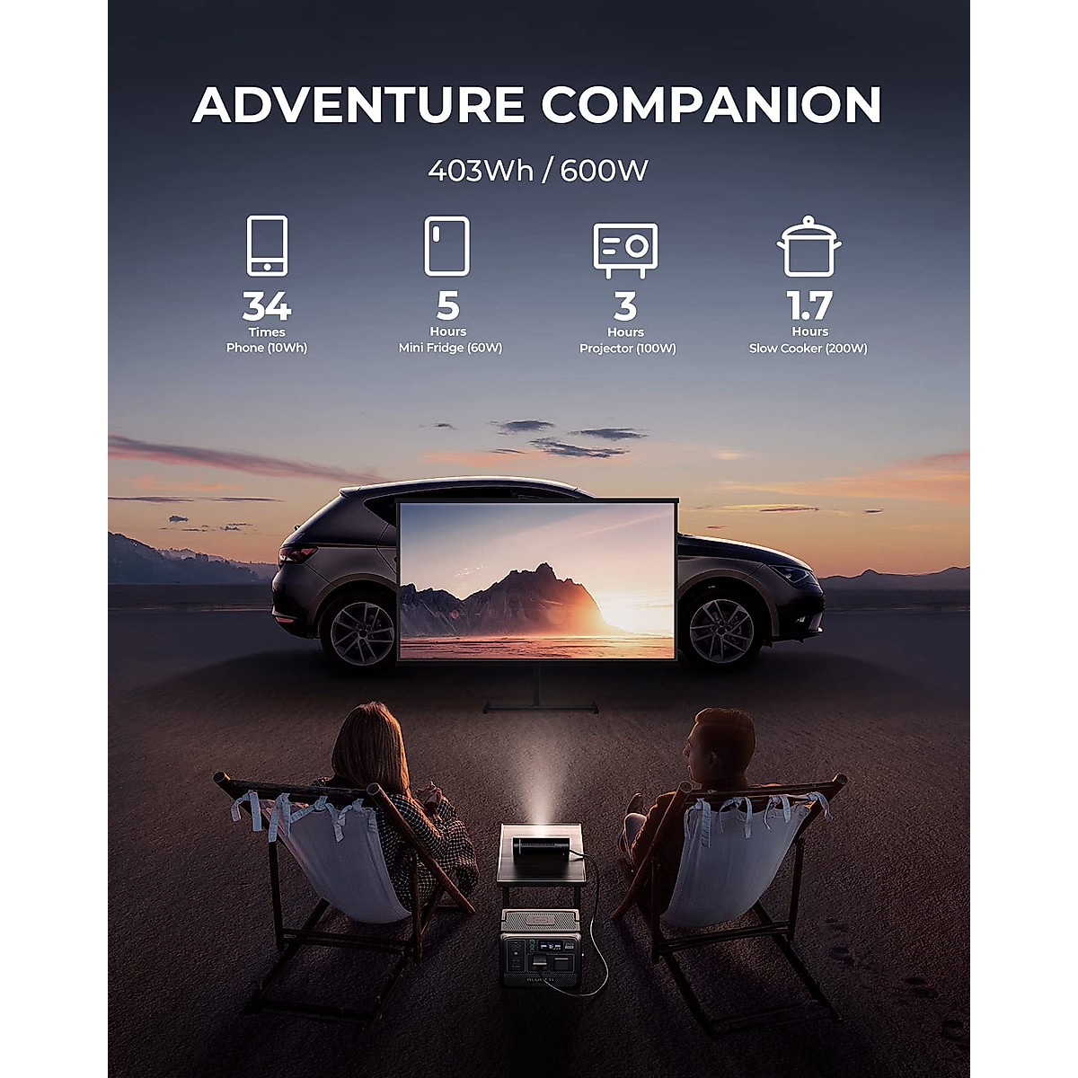 BLUETTI Portable Power Station AC60, 403Wh LiFePO4 Battery Backup w/ 2 600W (1200W Surge) AC Outlets, 1 Hour Fast Charge, Dustproof and Water Resistant Solar Generator for Camping, Trip, Power Outage