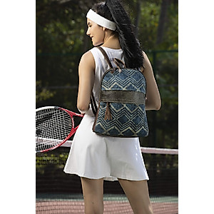 Myra Bag Blue Breeze Upcycled Canvas & Cowhide Leather Backpack S-1571