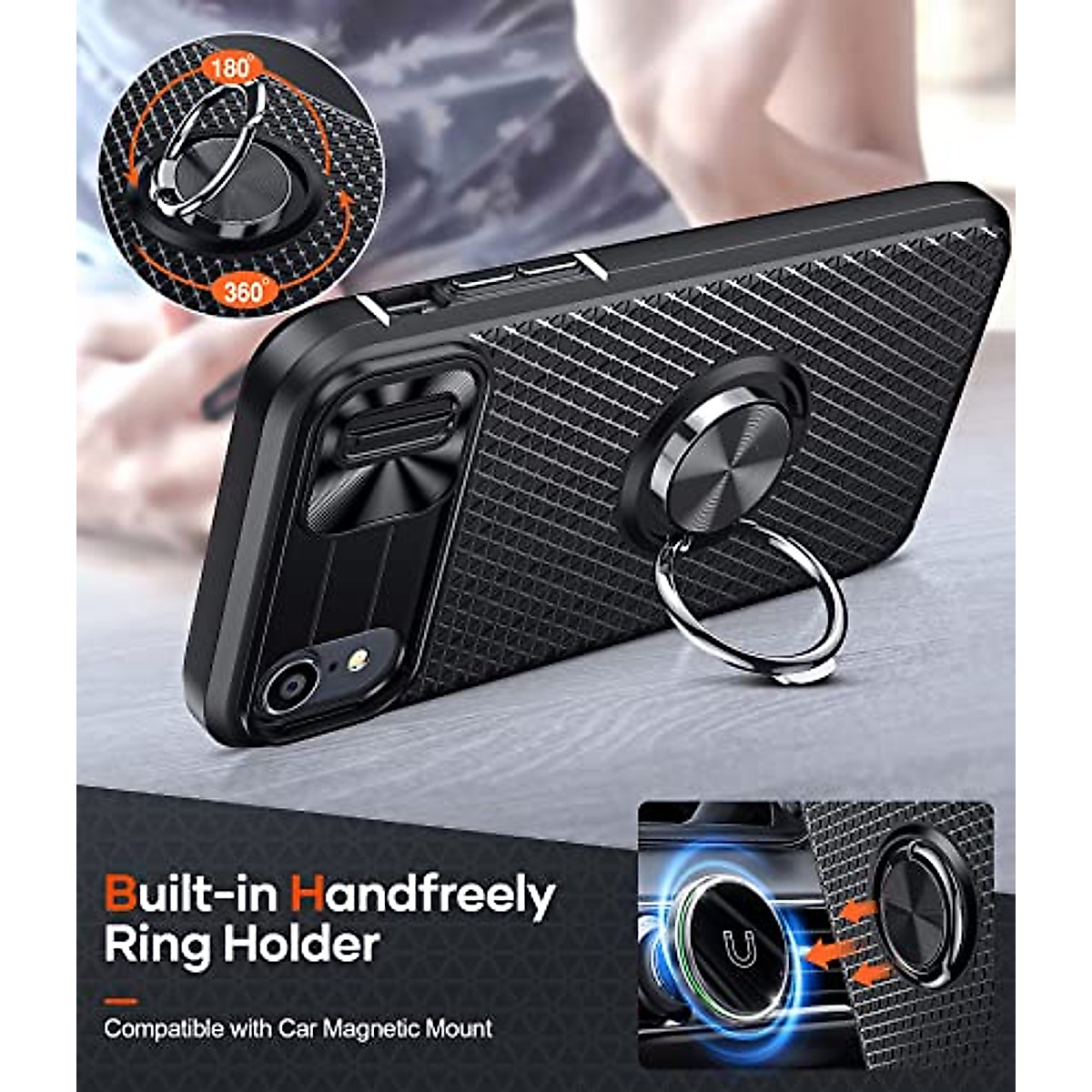 LeYi for iPhone XR Case: iPhone XR Phone Case with [2 Pack] HD Screen Protectors, Armor Defender Non-Slip Textured Back with Camera Cover & Stand Case for iPhone XR, Black