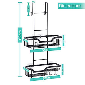 Over the Door Shower Caddy, Hanging Shower Shelves With 2 Tier Rack, No Drilling Adhesive Shower Organizer for Bathroom - Black