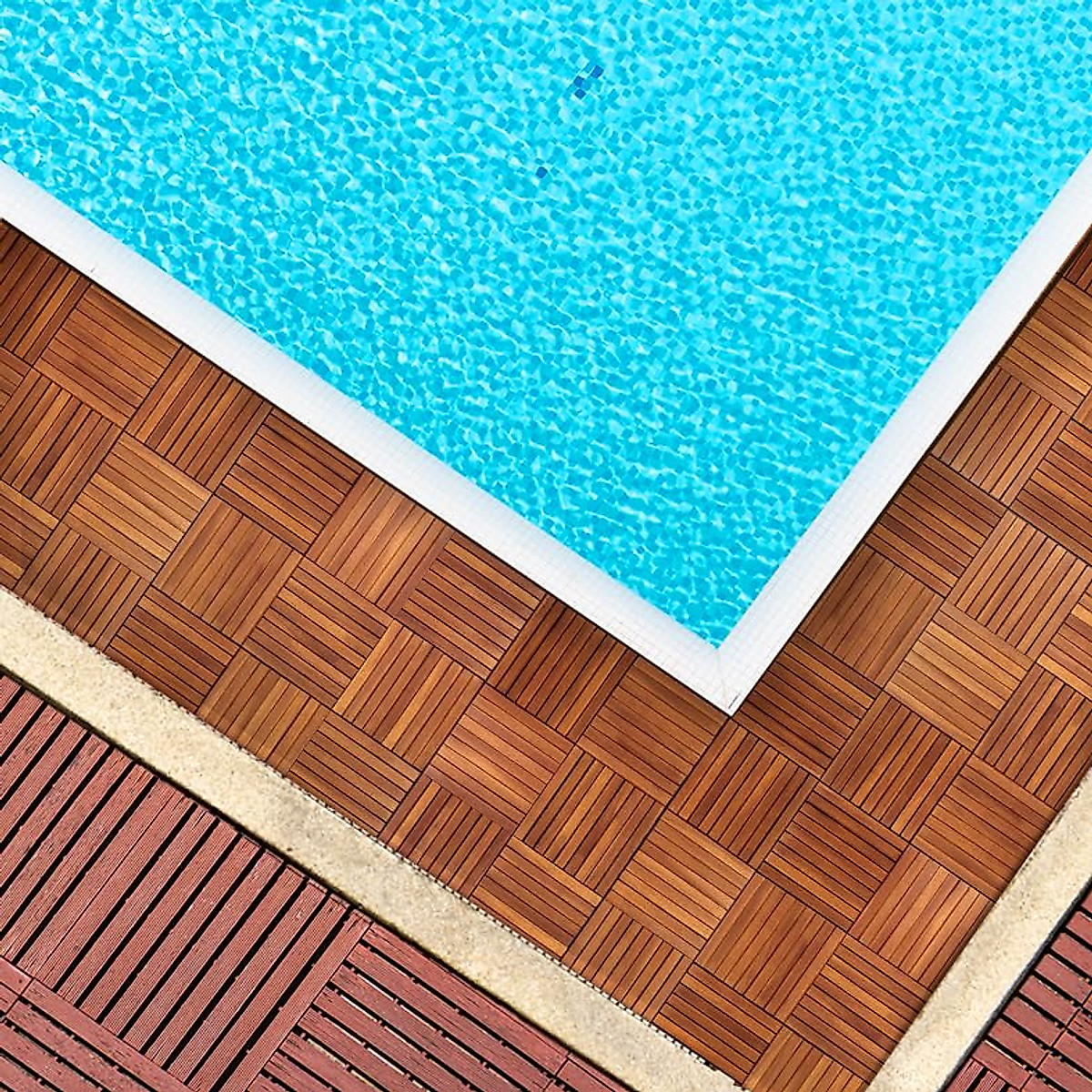 Solid Wood Interlocking Flooring Tiles (Pack of 10, 12" x 12"), Solid Wood Deck Tiles Interlocking, Patio Tiles Outdoor Interlocking Waterproof All Weather (12, 9 Slat)