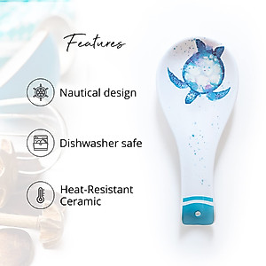 Large Spoon Holder - Sea Turtle Spoon Rest - Nautical, Ocean Beach Decor - Utensil Holder/Ceramic Spoon Holder for Kitchen - Great Kitchen Gift for Men, Women, Friends, or Birthdays