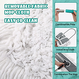 Gerrii 3 Pack Commercial Dust Mop Set Cotton Floor Sweeper Industrial Dry Mop Flip Mop with Replacement Washable Mops for Hardwood Marble Tile Floor Mopping, 23.6 x 53 Inch