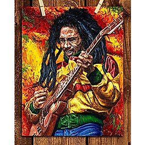"Bob Marley-Rocking"- Abstract Concert Wall Art -8 x 10"s Wall Prints-Ready To Frame-Classic Marley Poster Print. Modern Home-Studio-Bar-Office Décor. Perfect Gift for All Reggae & Marley Fans.