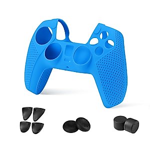 Fintie Case for PS5 Wireless Controller - Soft Silicone [Anti-Slip] [Shock Proof] Protective Cover with 4Pcs Thumb Grip Caps & Trigger Extensions for PS5 Wireless Controller (Blue)