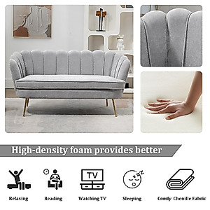 ARCLIS Loveseat Sofa for Small Spaces, 2 Seater Small Couch Sofa Upholstered Chenille Fabric Love Seat with Gold Metal Legs for Apartment Office Living Room (Gray)
