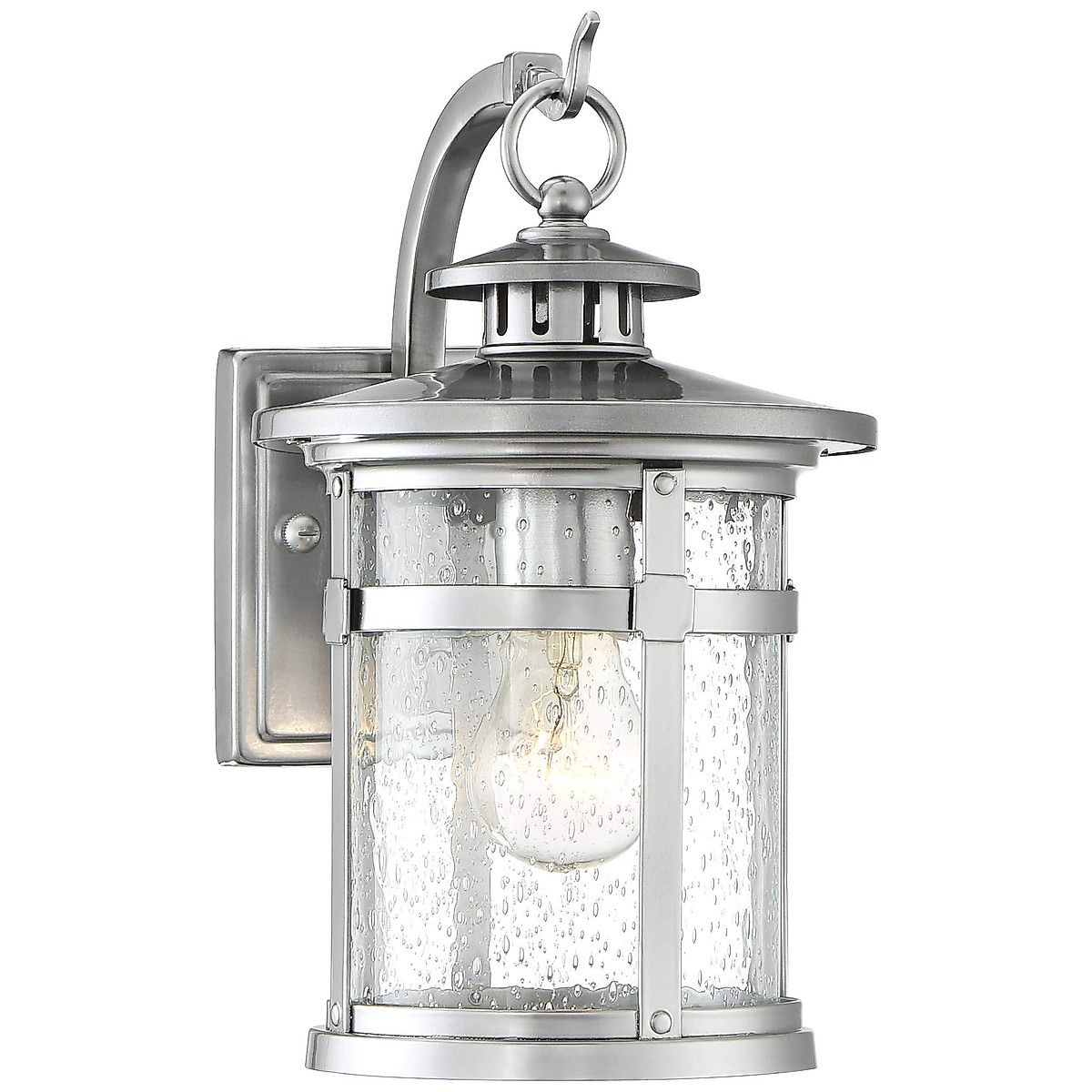 Franklin Iron Works Callaway Modern Industrial Outdoor Wall Light Fixture Chrome 14 1/2" Clear Seedy Glass Lantern for Exterior House Porch Patio Outside Deck Garage Yard Front Door Garden Home