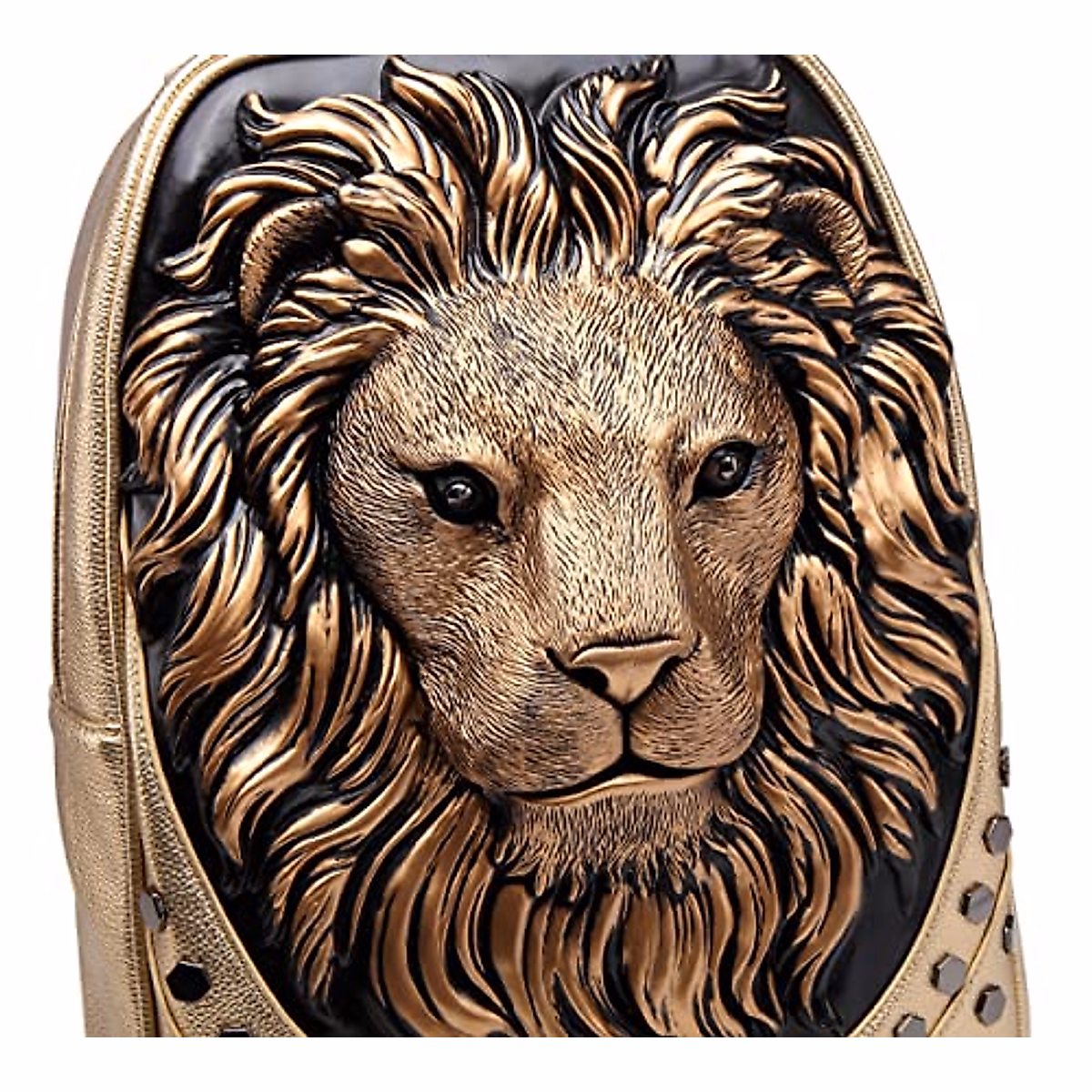 kiisy 3D Lion Head Backpack Bookbag,Designer Travel Laptop Backpack,PU Leather Water Resistant College School Computer Bag (Gold)
