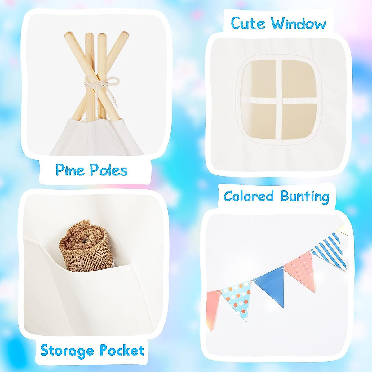 Sumerice Teepee Play Tent for Kids with Carry Case, Foldable Girls Playhouse Toy Tent, Gift for Baby Toddler to Play Game Indoor and Outdoor