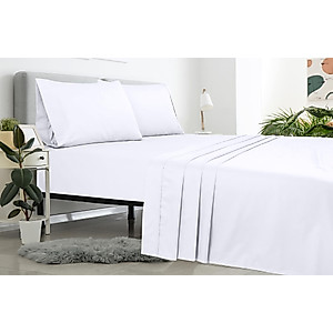 Royale Linens Full Flat Sheet - Ultra Soft Brushed 1800 Microfiber Flat Sheets Only - Wrinkle Free & Stain Resistant - Hotel Quality Top Sheet for Bed (Full, White)