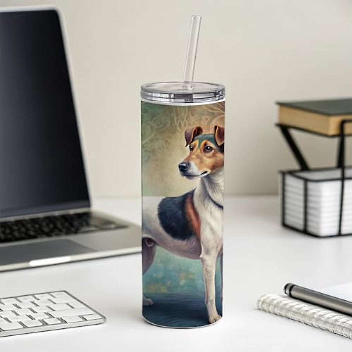 Smooth Fox Terrier Dog Art Nouveau Skinny Tumbler 20oz with Straw Insulated Water Bottle Gift