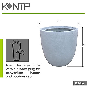 Kante RC0050B-C60611 Lightweight Concrete Modern Outdoor Round Planter, 14" x 14" x 12", Slate Gray