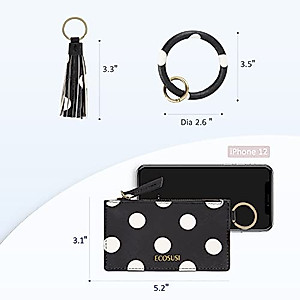 ECOSUSI Wristlet Keychain Key Ring Bracelets Card Holder Purse with Tassel, Polka Dot