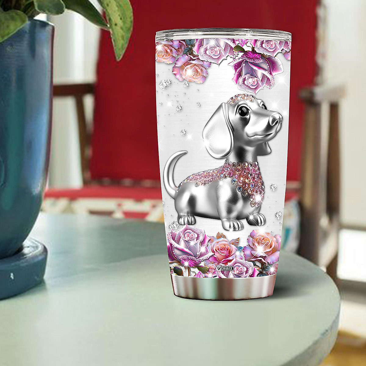 WONWIX Personalized Dachshund Themed Gifts for Women, Girls, Wife, Daughter, Insulated Stainless Steel Tumbler, Mug, Cup, Water Bottle, Perfect for Christmas, Birthday, Mother's Day, Valentine