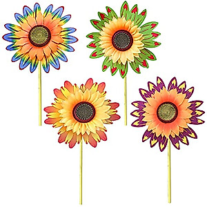 SZHTSWU 4 Pcs Sunflower Wind Spinners Colorful Flower Lawn Pinwheels Party Decoration Windmill Spinners for Balcony Patio Garden Yard Outdoor